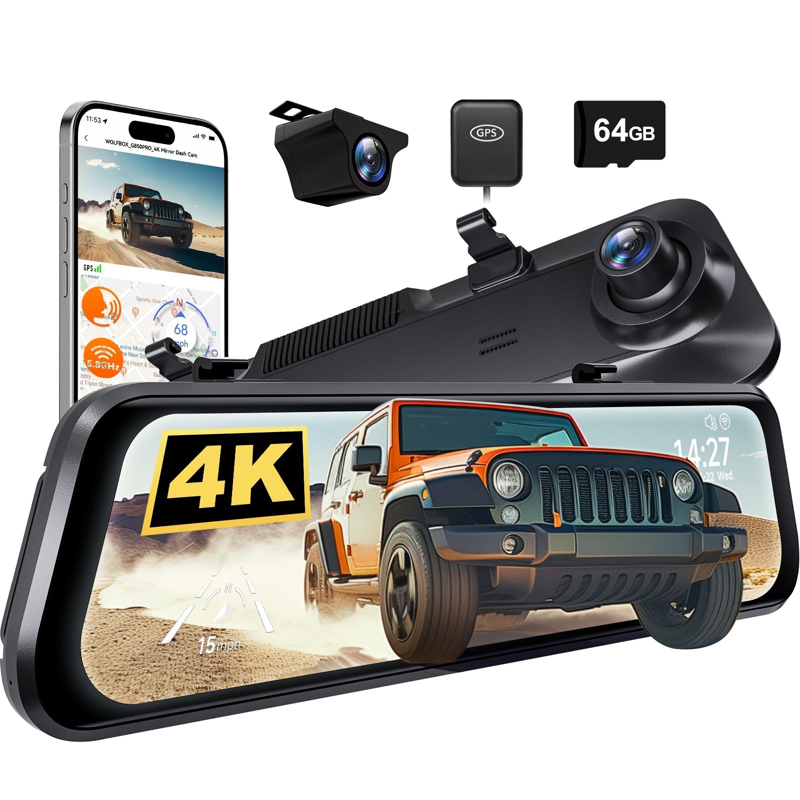 Wolfbox G850Pro Dashcam | 4K Wifi Auto Dashcam mit Front- und Rückspie