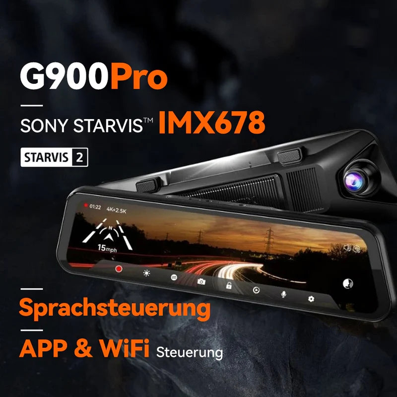 WOLFBOX G900Pro 12MP WiFi Touchscreen Rückspiegel Dashcam Smart Spiege