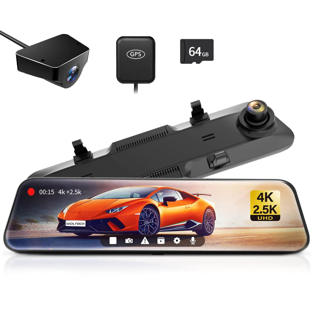 WOLFBOX G900 4K+2.5K Touchscreen Parküberwachungs-Dashcam Smart Mirror